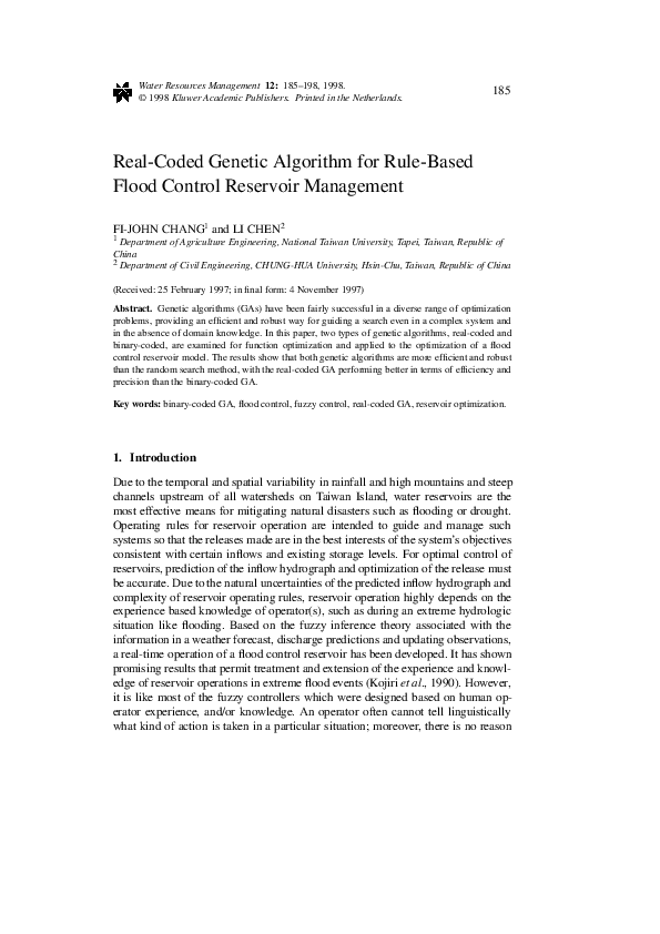 (PDF) Real-coded genetic algorithm for rule-based flood control ...