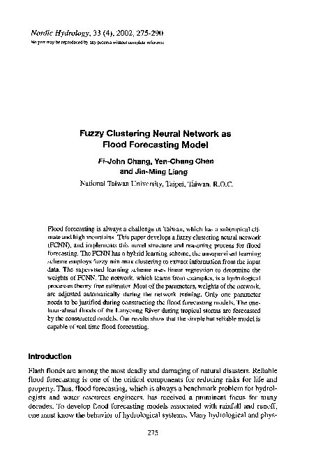 (PDF) Fuzzy Clustering Neural Network as Flood Forecasting Model (PDF) Fuzzy Clustering Neural Network as Flood Forecasting Model