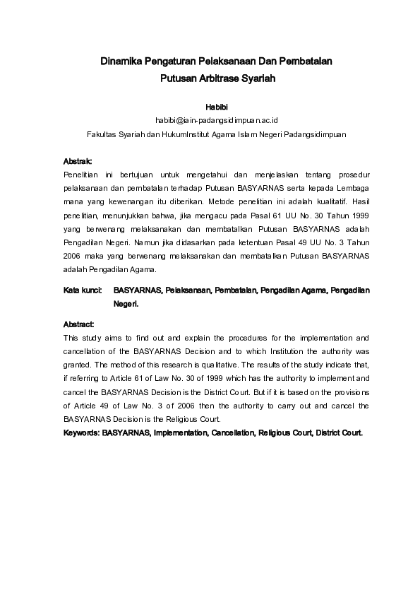 (PDF) Dinamika Pengaturan Pelaksanaan dan Pembatalan Putusan Arbitrase ...