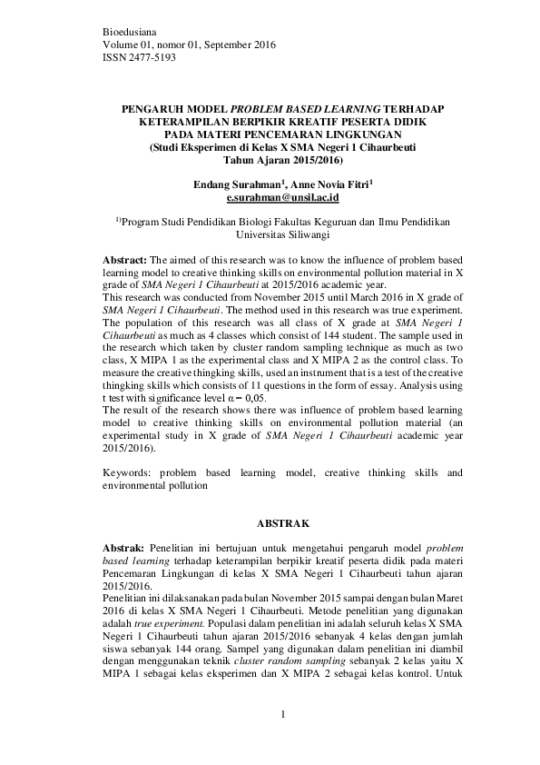 (PDF) Pengaruh Model Problem Based Learning Terhadap Hasil Belajar ...
