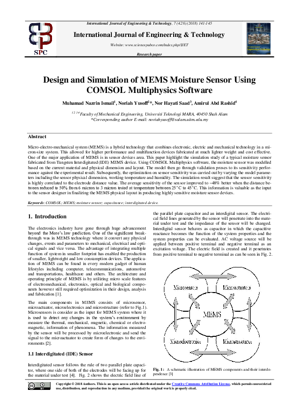 Pdf Design And Simulation Of Mems Moisture Sensor Using Comsol Multiphysics Software