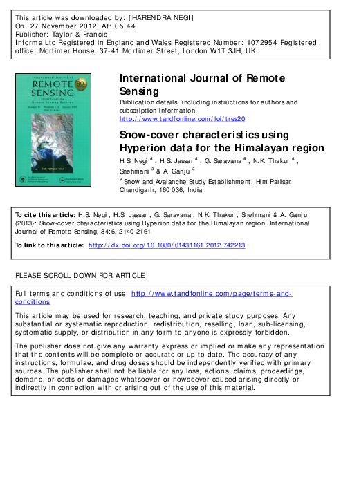 (PDF) Snow-cover characteristics using Hyperion data for the Himalayan ...