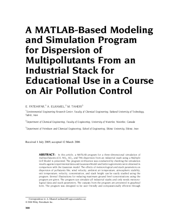 (PDF) A MATLAB-based modeling and simulation program for dispersion of ...