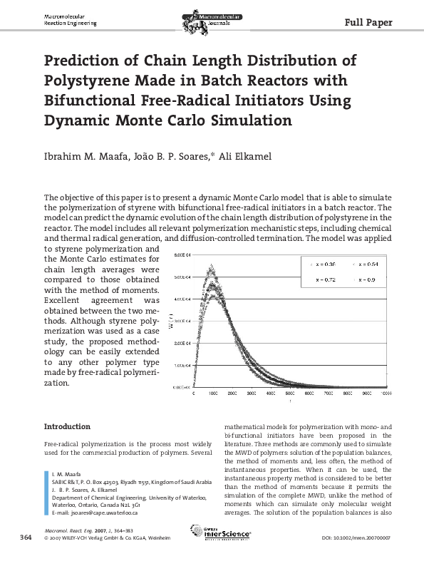 (PDF) Prediction of Chain Length Distribution of Polystyrene Made in Batch Reactors with ...