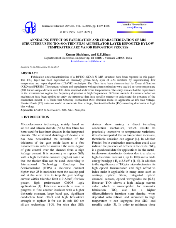 (PDF) ANNEALING EFFECT ON FABRICATION AND CHARACTERIZATION OF MIS ...