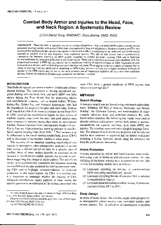 (PDF) Combat Body Armor and Injuries to the Head, Face, and Neck Region ...