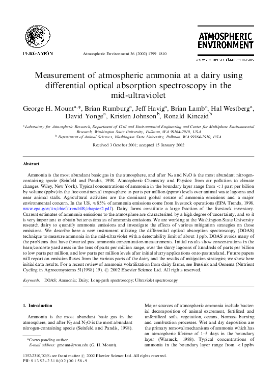 (PDF) Measurement of atmospheric ammonia at a dairy using differential ...
