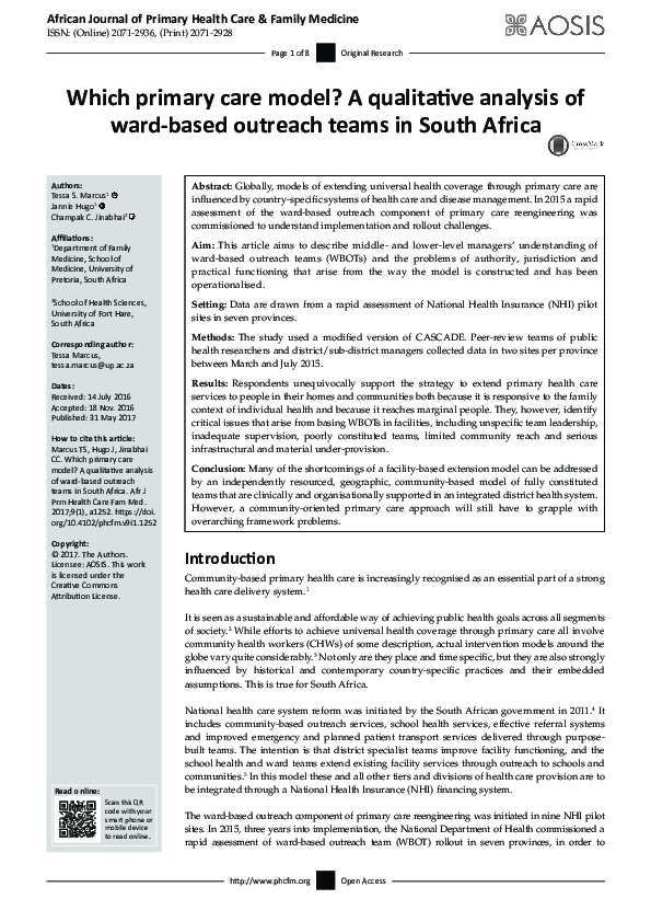 (PDF) Which primary care model? A qualitative analysis of ward-based ...