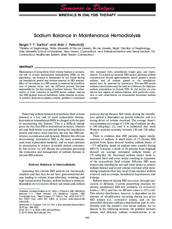 (PDF) Sodium Balance in Maintenance Hemodialysis