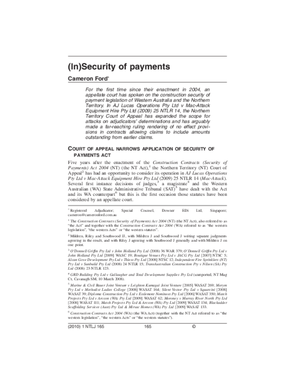(PDF) (In)Security of payment