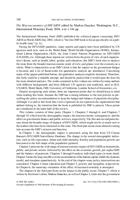 (PDF) The Macroeconomics of HIV/AIDS Edited by Markus Haacker ...