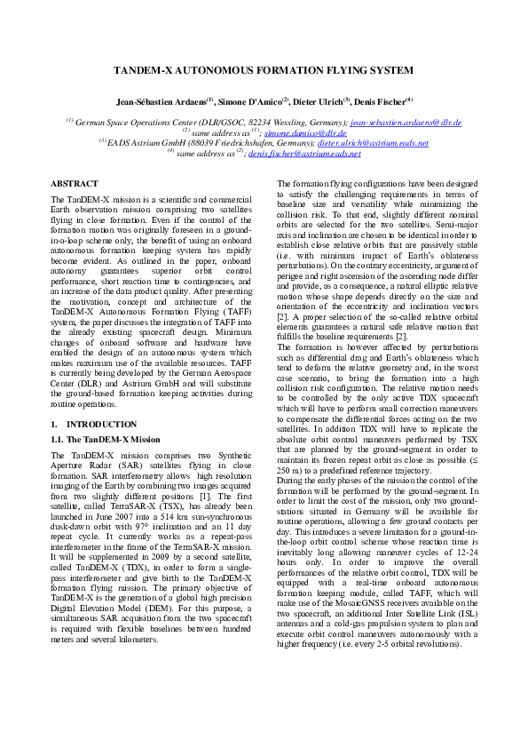 (PDF) TanDEM-X Autonomous Formation Flying System