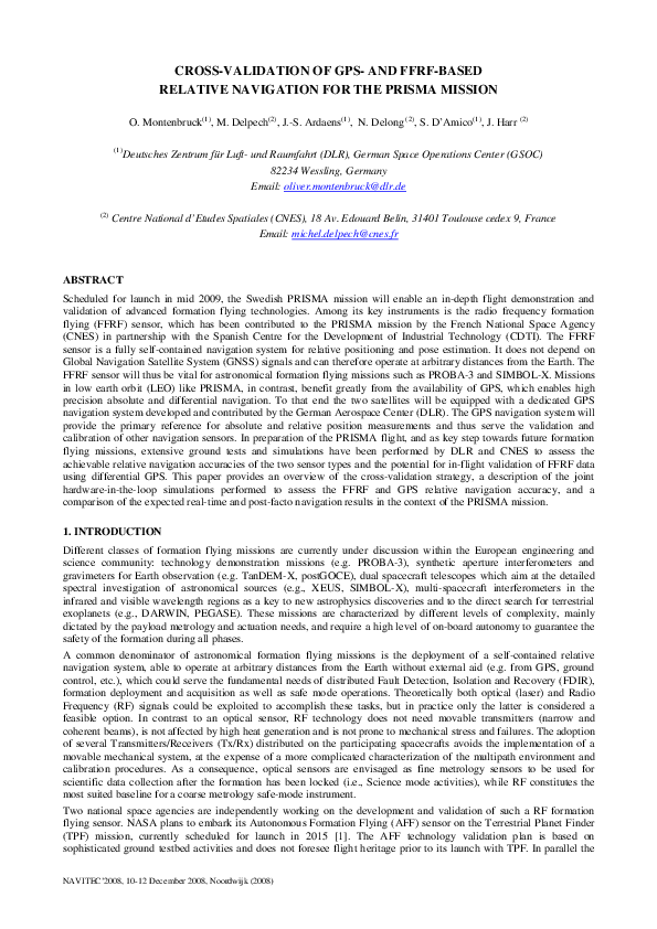 Pdf Cross Validation Of Gps And Ffrf Based Relative Navigation For The Prisma Mission Simone