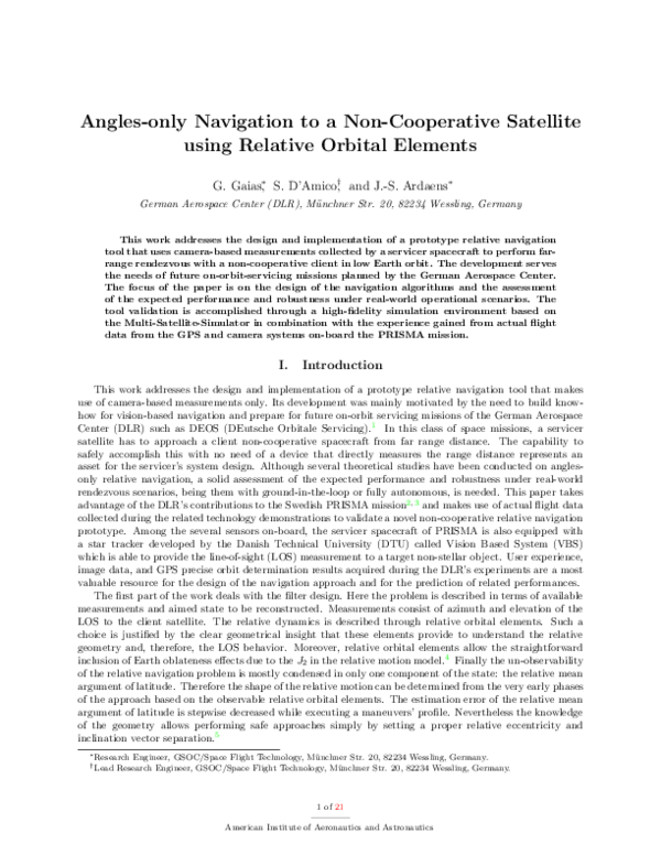 (PDF) Angles-Only Navigation to a Noncooperative Satellite Using Relative Orbital Elements