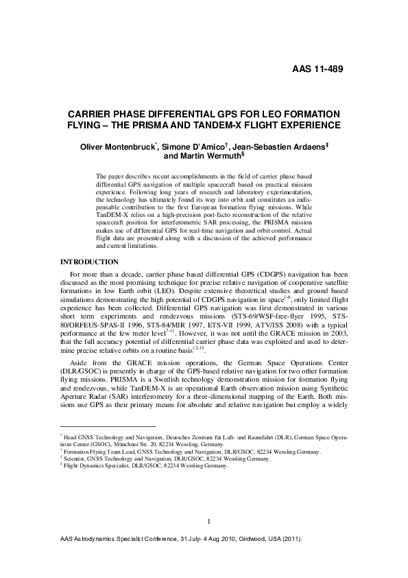 Pdf Carrier Phase Differential Gps For Leo Formation Flying The