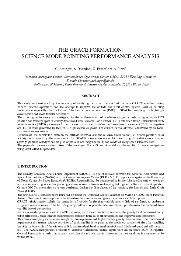 (PDF) The GRACE Formation: Science Mode Pointing Performance Analysis