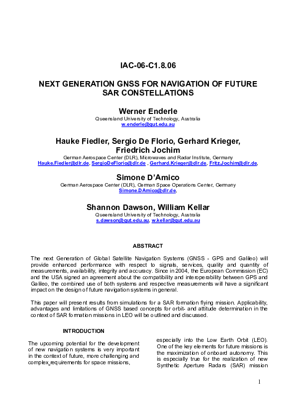 (PDF) Next Generation GNSS for Navigation of Future Sar Constellations