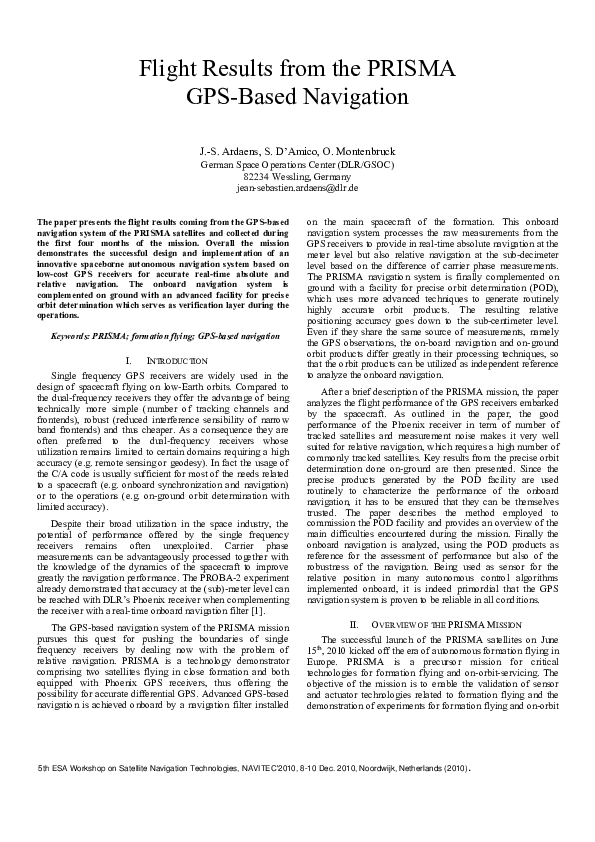 (PDF) Flight results from the PRISMA GPS-based navigation