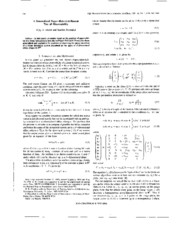 (PDF) A generalized Popov-Belevitch-Hautus test of observability