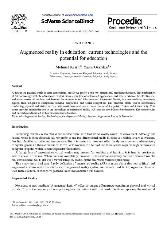 (PDF) Augmented Reality in Education: Current Technologies and the ...