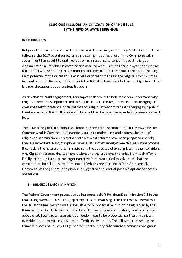 (PDF) RELIGIOUS FREEDOM: AN EXPLORATION OF THE ISSUES BY THE REVD DR ...