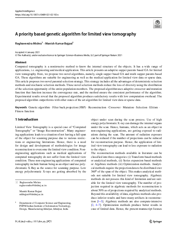 (PDF) A priority based genetic algorithm for limited view tomography