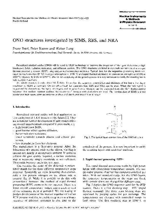 (PDF) ONO structures investigated by SIMS, RBS, and NRA