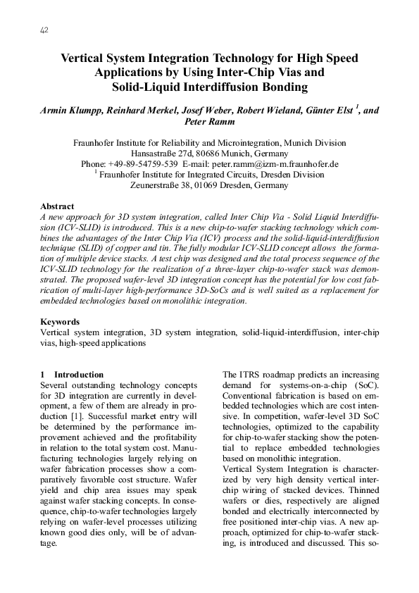 (PDF) Vertical System Integration Technology for High Speed ...