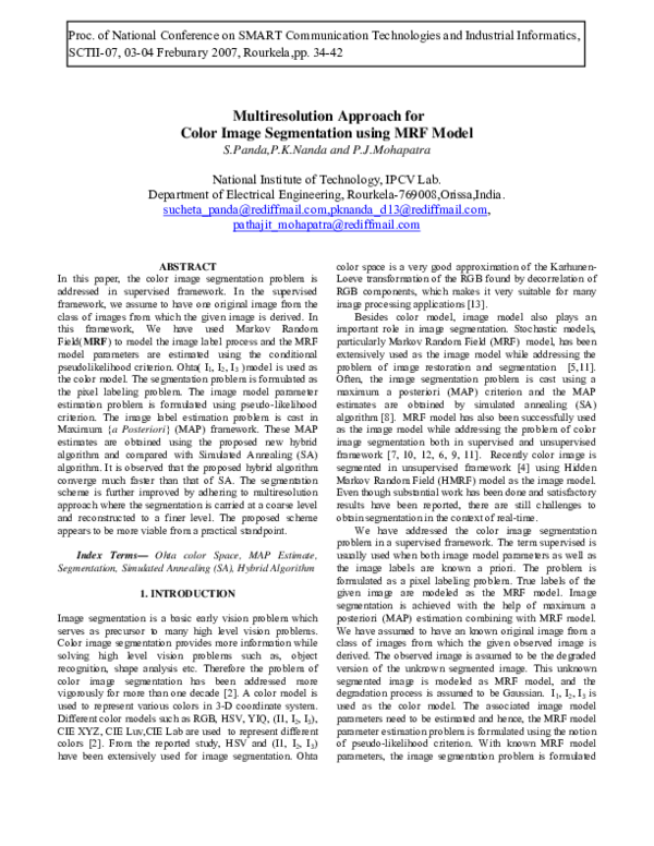 Pdf Multiresolution Approach For Color Image Segmentation Using Mrf Model 