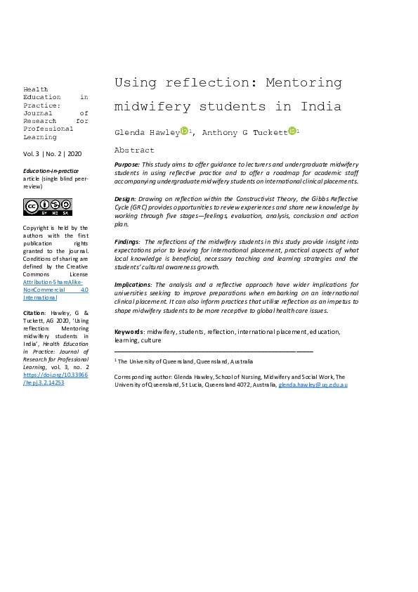 (PDF) Using reflection. Mentoring midwifery students in India
