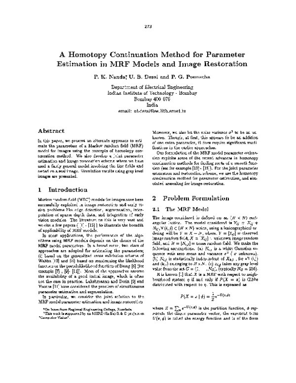 Pdf A Homotopy Continuation Method For Parameter Estimation In Mrf Models And Image Restoration