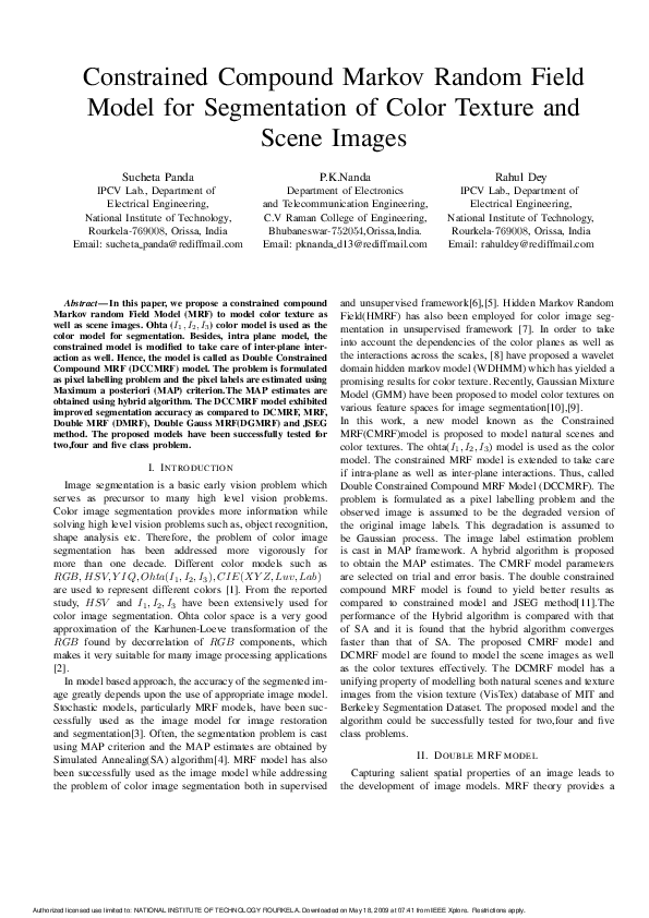 Pdf Constrained Compound Markov Random Field Model For Segmentation Of Color Texture And Scene