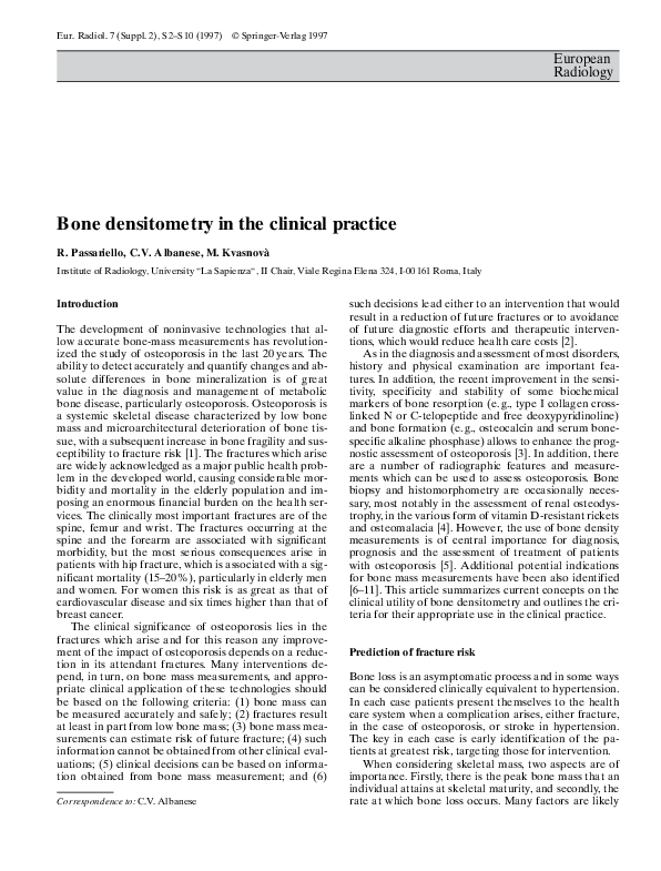Pdf Bone Densitometry In The Clinical Practice