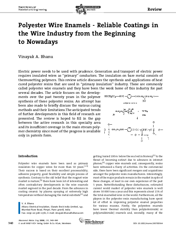 (PDF) Polyester Wire Enamels - Reliable Coatings in the Wire Industry ...