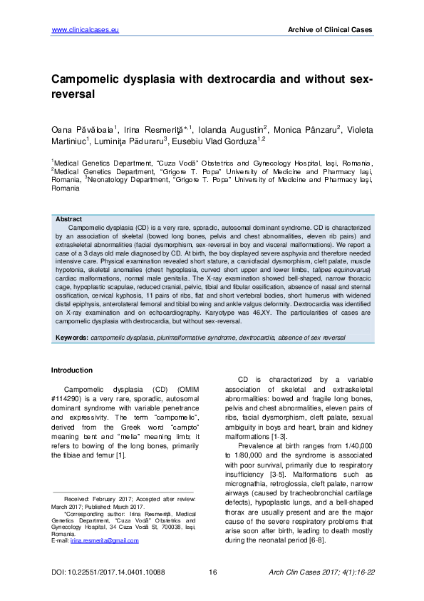 (PDF) Campomelic dysplasia with dextrocardia and without sex-reversal
