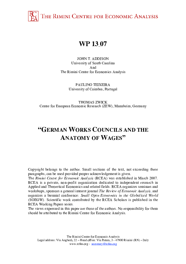 (PDF) German Works Councils and the Anatomy of Wages