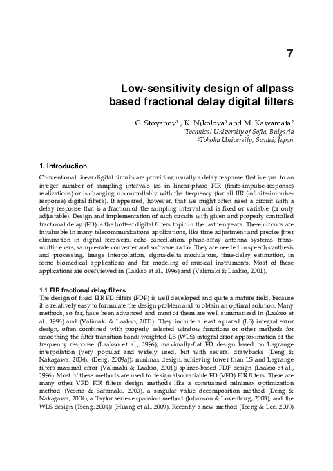 Pdf Low Sensitivity Design Of Allpass Based Fractional Delay Digital Filters