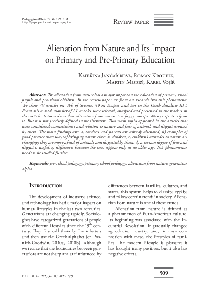 (PDF) Alienation from Nature and Its Impact on Primary and Pre-primary ...