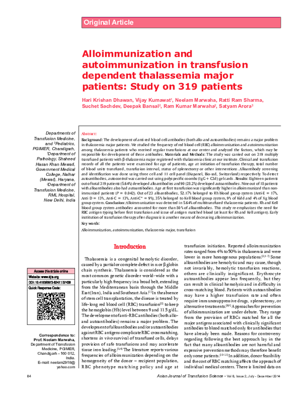 (PDF) Alloimmunization and autoimmunization in transfusion dependent ...