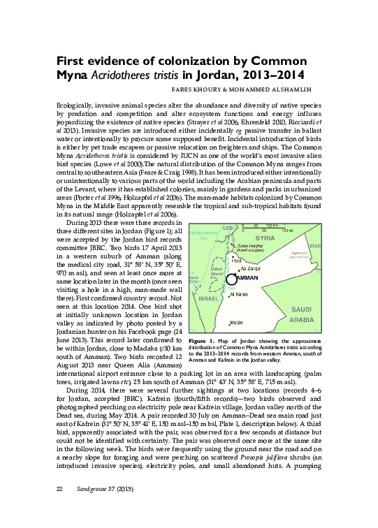 (PDF) First evidence of colonization by Common Myna Acridotheres ...