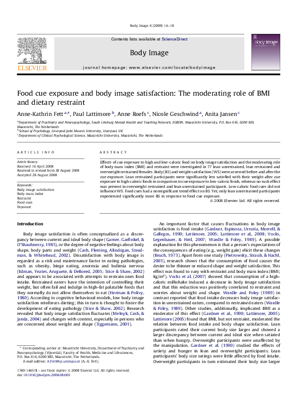 (PDF) Body mass index and dietary restraint moderate the effect of food ...
