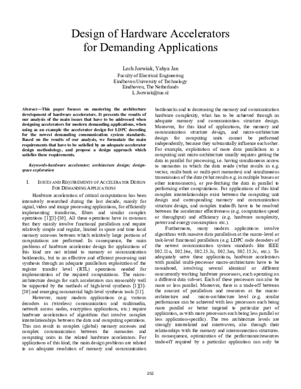 (PDF) Design of hardware accelerators for demanding applications