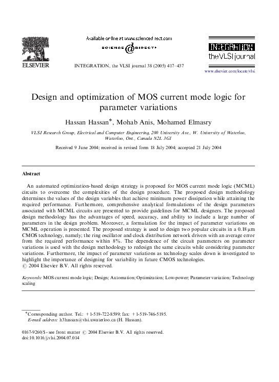 Pdf Design And Optimization Of Mos Current Mode Logic For Parameter Variations