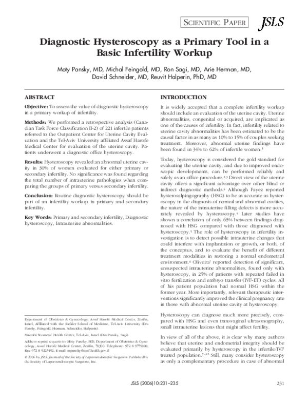 (PDF) Diagnostic hysteroscopy as a primary tool in a basic infertility ...