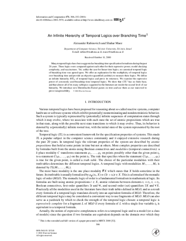 (PDF) An infinite hierarchy of temporal logics over branching time