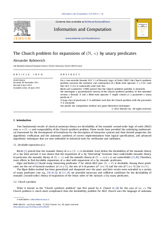 (PDF) The Church problem for expansions of by unary predicates ...