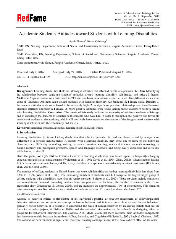 (PDF) Academic Students' Attitudes toward Students with Learning Disabilities