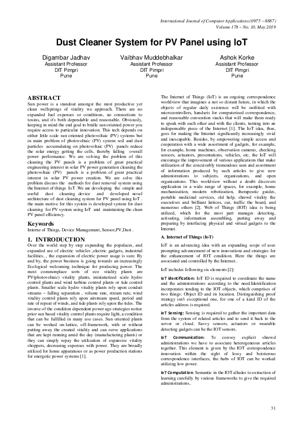 (PDF) Dust Cleaner System for PV Panel using IoT