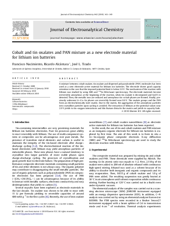 (PDF) Cobalt and tin oxalates and PAN mixture as a new electrode ...