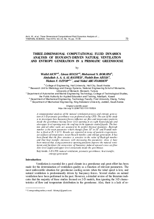 (PDF) Three dimensional CFD analysis of buoyancy-driven natural ventilation and entropy ...